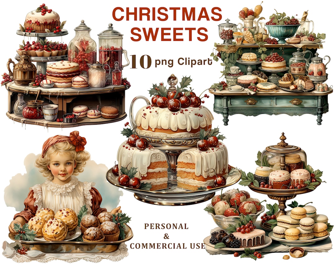 Vintage Christmas Sweets, Christmas Desserts PNG Clipart, Food Digital ...