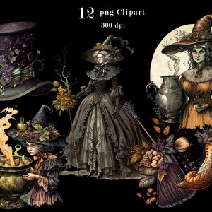 Halloween Witches Watercolor Clipart, Halloween PNG Clip Art Set, Witch ...