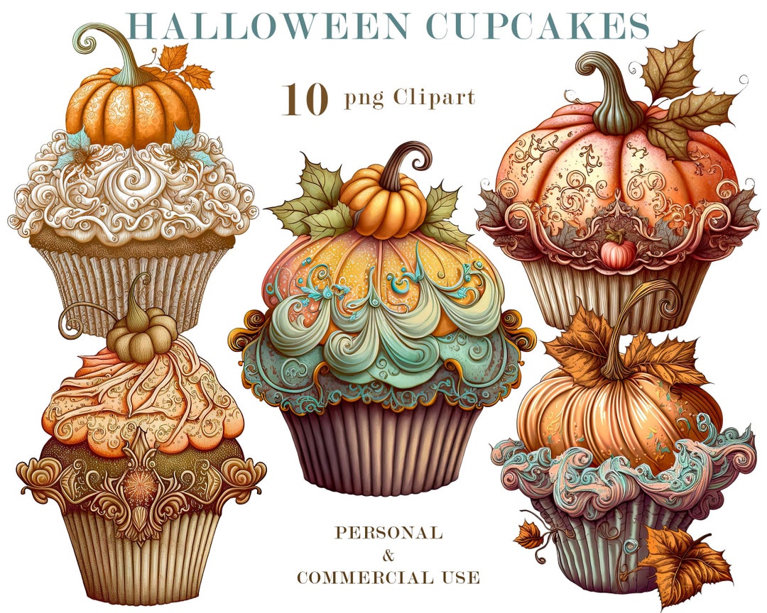 Halloween Cupcakes Watercolor Clipart, Dessert, Cookies, Halloween PNG ...