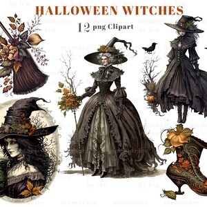 Halloween Witches Watercolor Clipart, Halloween PNG Clip Art Set, Witch ...