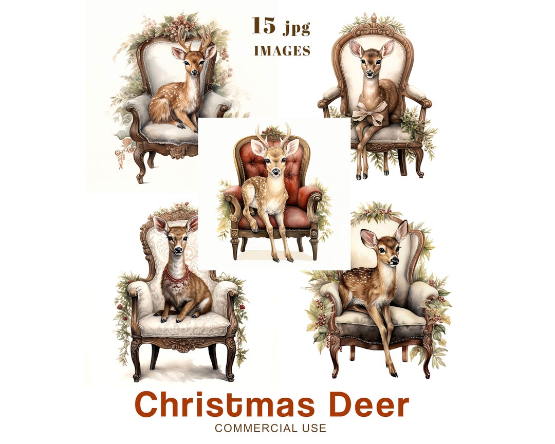 Christmas Deer Clipart, Xmas Reindeer, JPG, Graphics for Junk Journal ...