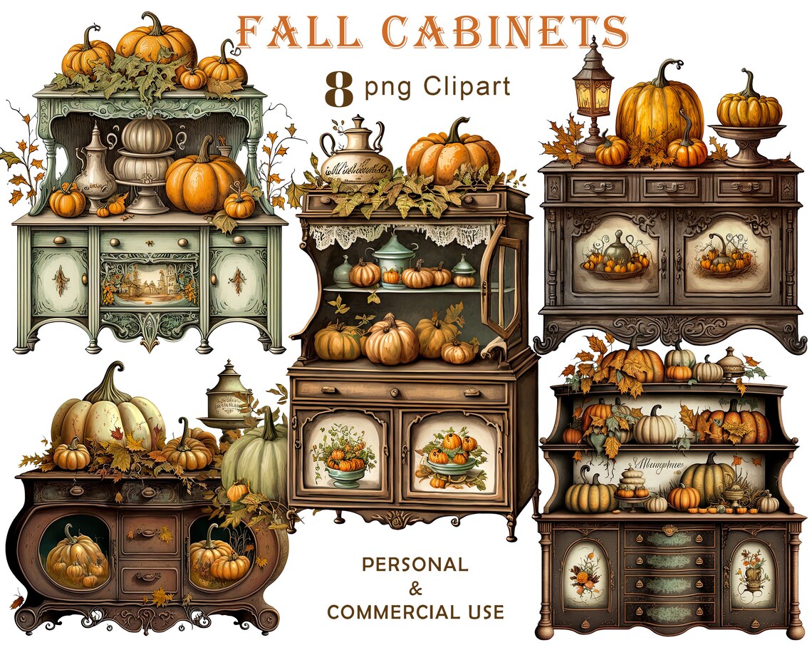 Fall Kitchen Cabinets Clipart, Autumn Cupboard Graphic for Scrapbook ...