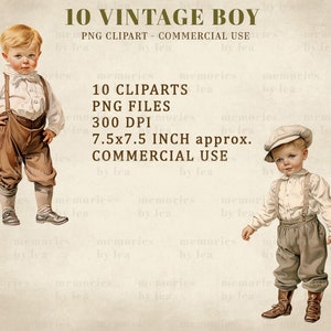 Vintage Little Boys Clipart, Toddler Boy PNG Clipart, Little Boys ...