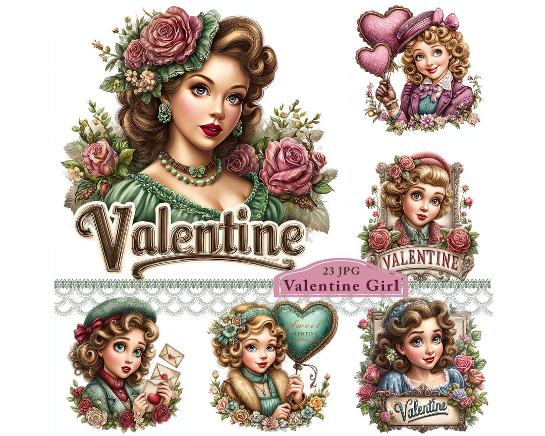 Valentine Girl Clipart, Romantic Love Female, Digital JPG Graphics for ...