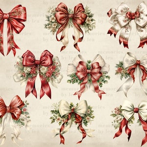 Vintage Christmas Bow Clipart, Xmas Decoration PNG Clipart, Christmas ...
