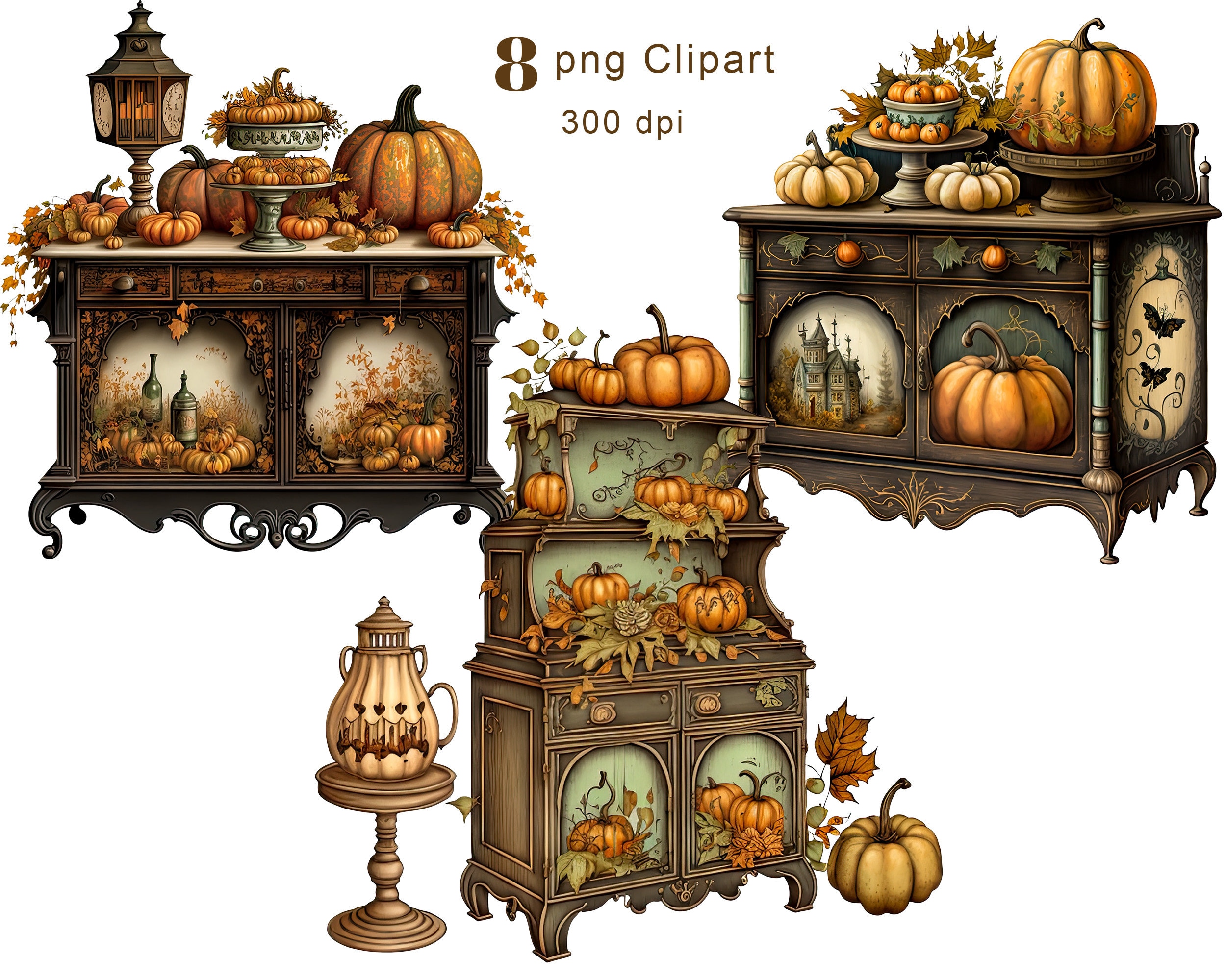 Fall Kitchen Cabinets Clipart, Autumn Cupboard Graphic for Scrapbook ...