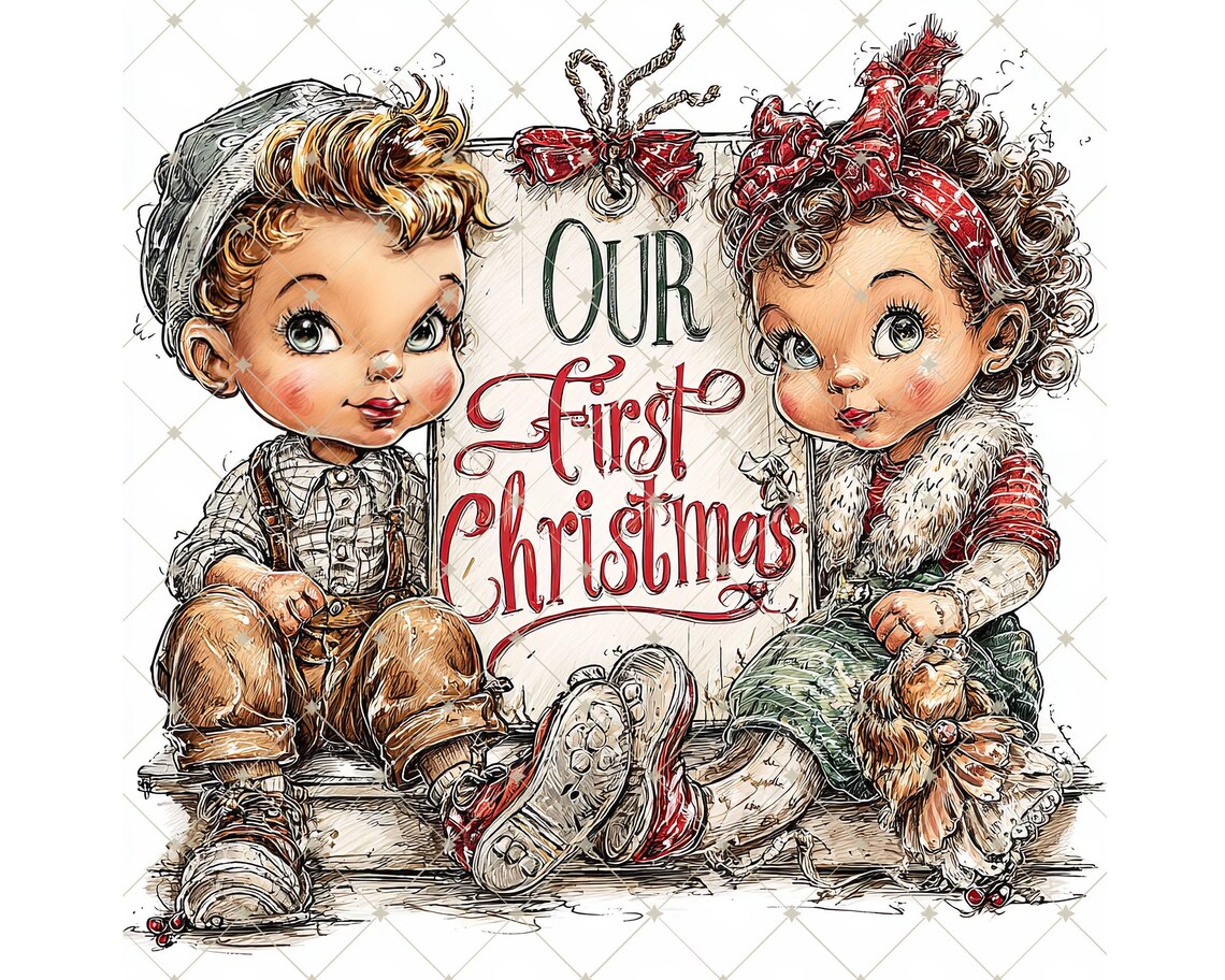 Children With Our First Christmas Sign Clipart: Holiday Kids Printable ...