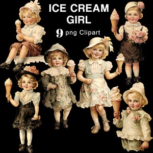 Vintage Ice Cream Girl Clipart, Girl Eat Ice Cream PNG Clipart, Summer ...