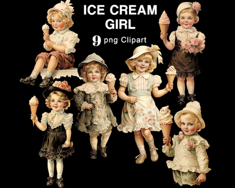 Vintage Ice Cream Girl Clipart, Girl Eat Ice Cream PNG Clipart, Summer ...