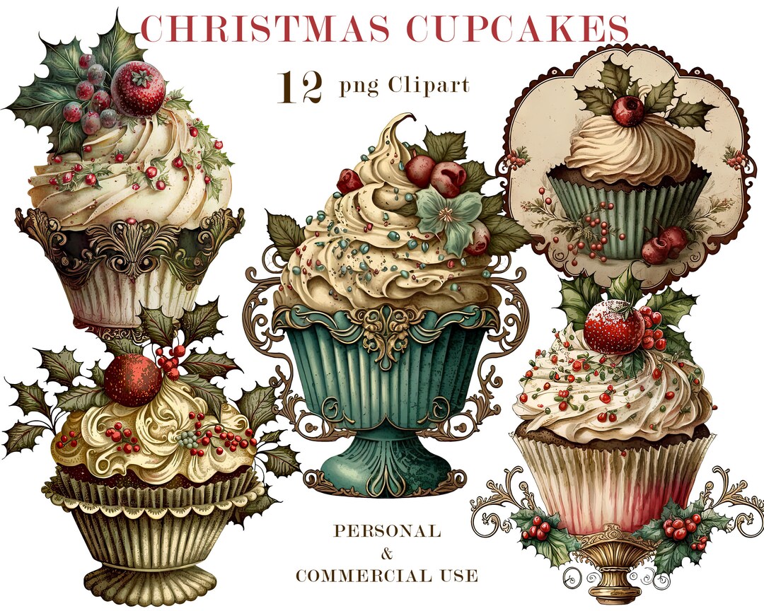 Christmas Cupcakes, PNG Clipart, Christmas Dessert, Digital Download ...