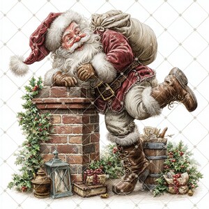 Chimney Santa Clipart: Winter Holidays Jpg Printable Ephemera ...