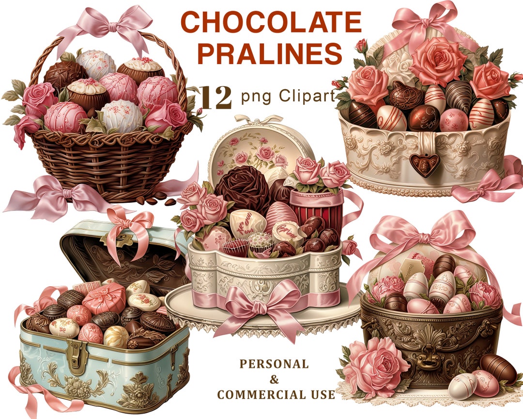 Vintage Chocolate Pralines Clipart, Chocolate Box Desserts PNG Clipart ...