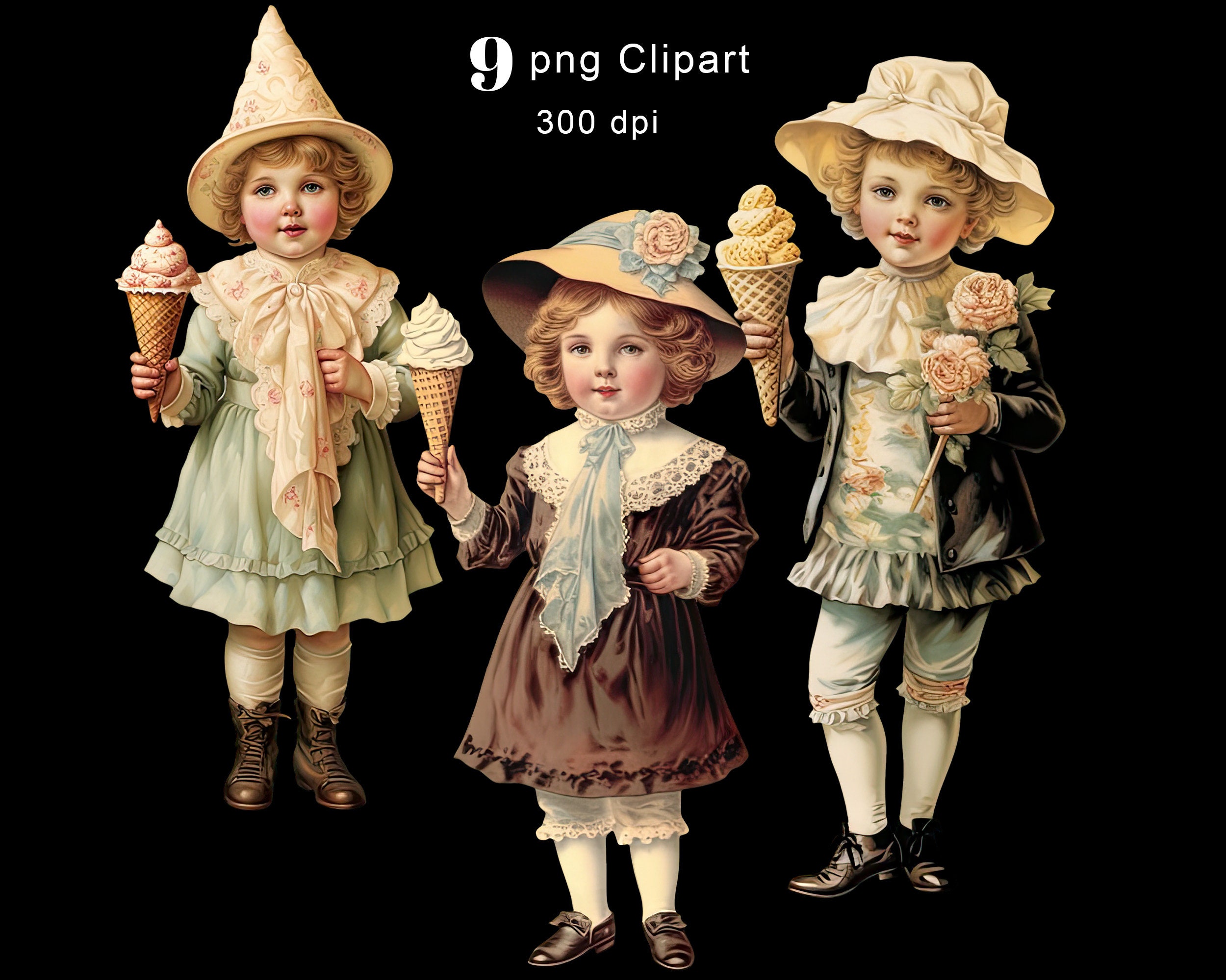 Vintage Ice Cream Girl Clipart, Girl Eat Ice Cream PNG Clipart, Summer ...