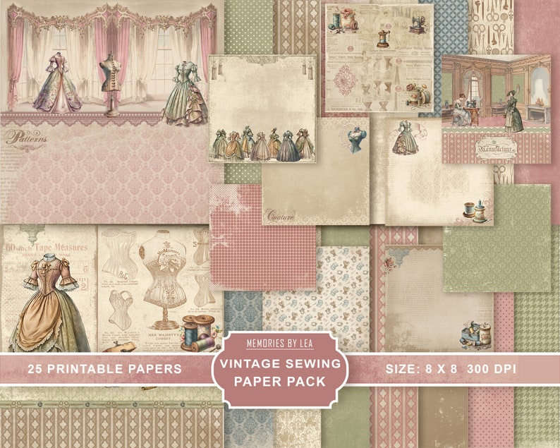 Vintage Sewing Printable Digital Paper Pack Fashion Digital - Etsy