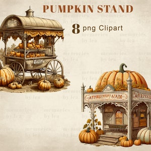 Pumpkin Stand Clipart Set, Autumn Graphic for Scrapbook, Junk Journal ...