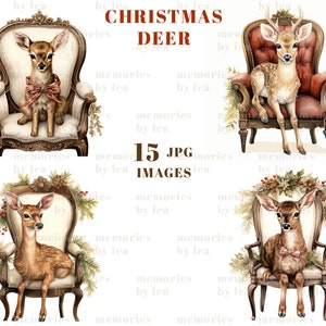 Christmas Deer Clipart, Xmas Reindeer, JPG, Graphics for Junk Journal ...