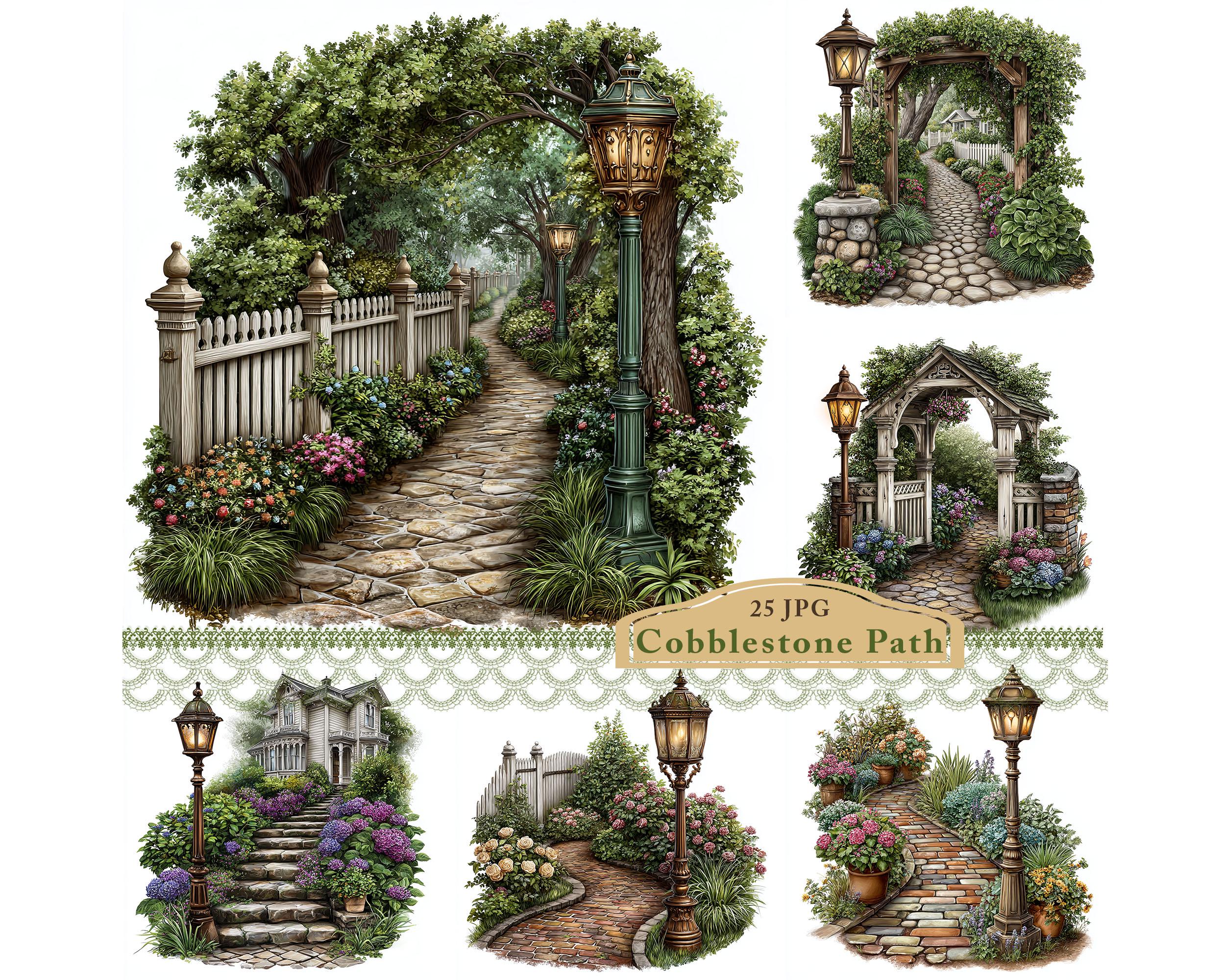 Cobblestone Path Clipart, Spring Garden Walkway, Digital JPG ...