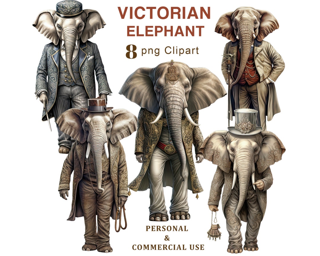 Victorian Dressed Elephant Clipart, Vintage Elephant PNG Clipart ...