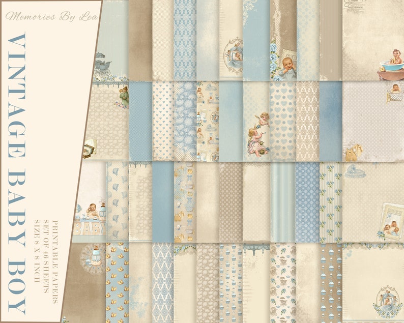 Vintage Baby Boy Printable Paper Pack Digital Paper Baby - Etsy