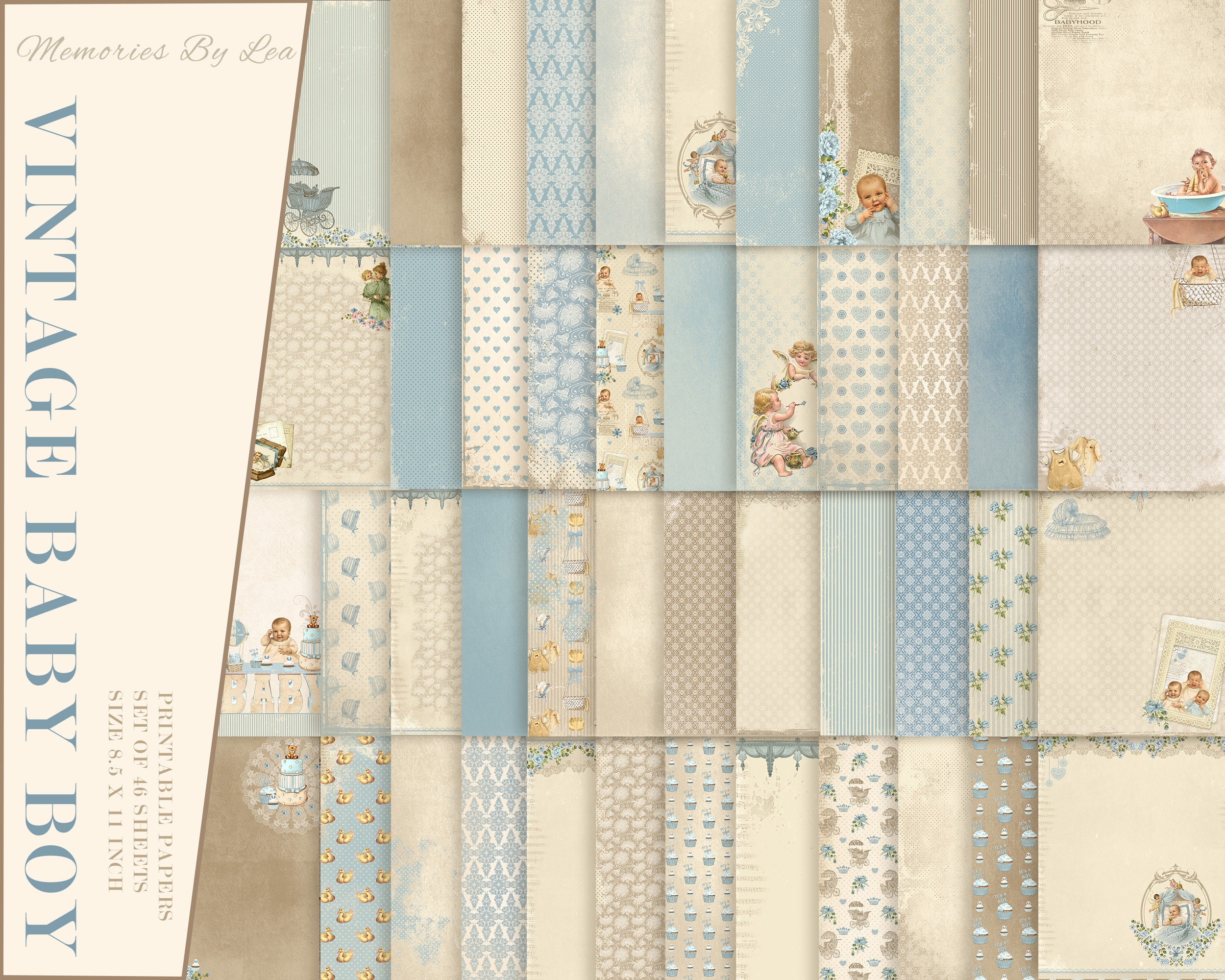 Vintage Baby Boy Printable Paper Pack Digital Paper Baby - Etsy