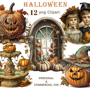 Pumpkin Clipart Set, Autumn Graphic for Scrapbook, Junk Journal, Fall ...