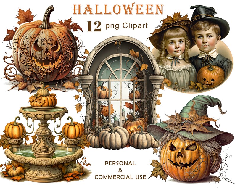 Pumpkin Clipart Set, Autumn Graphic for Scrapbook, Junk Journal, Fall ...