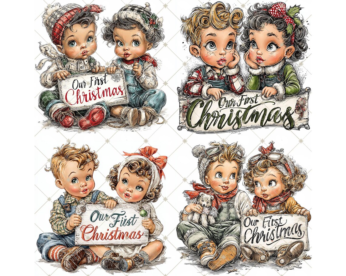 Children With Our First Christmas Sign Clipart: Holiday Kids Printable ...