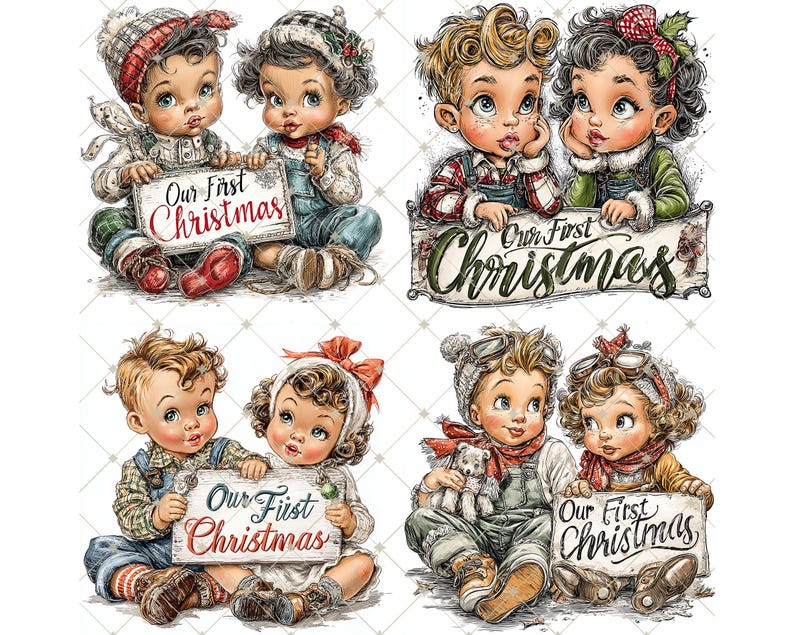 Children With Our First Christmas Sign Clipart: Holiday Kids Printable ...