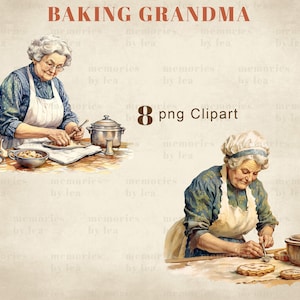 Grandmother Baking Clipart, Vintage Grandma, Granny PNG Illustration ...