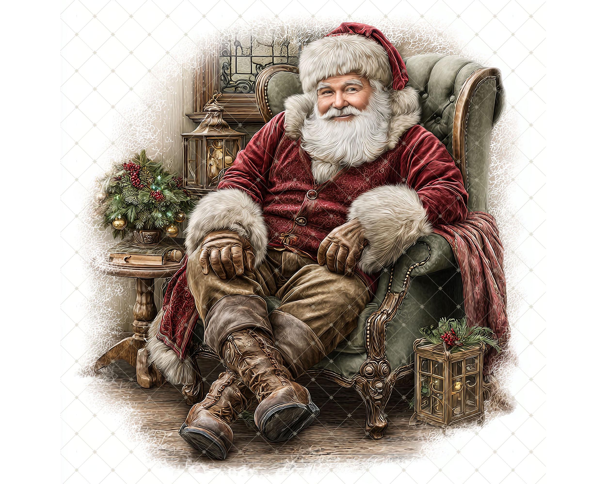 Santa Sitting Clipart, Christmas Holiday JPG Illustrations for Card ...