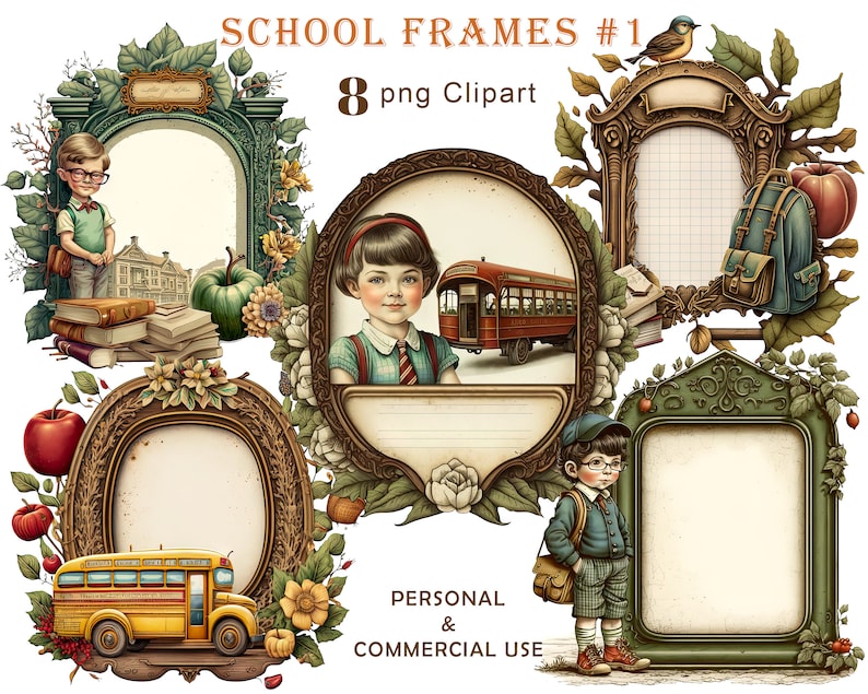 School Frames 1 Clipart Back to School Graphic for - Etsy