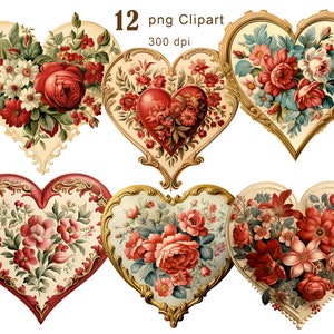 Vintage Floral Heart Clipart, Valentine's Day PNG, Love, Heart, Wedding ...