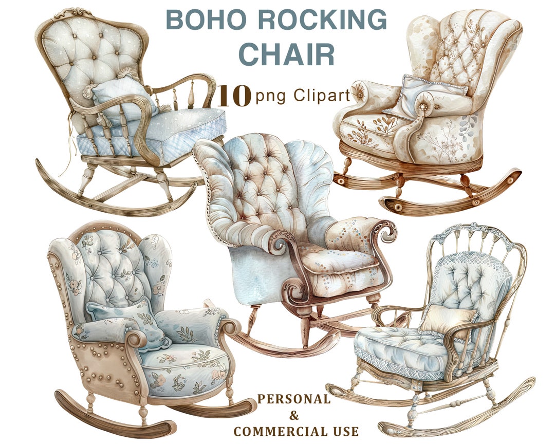 Boho Rocking Chair Clipart, Vintage Rocking Chair PNG Clipart, Blue ...