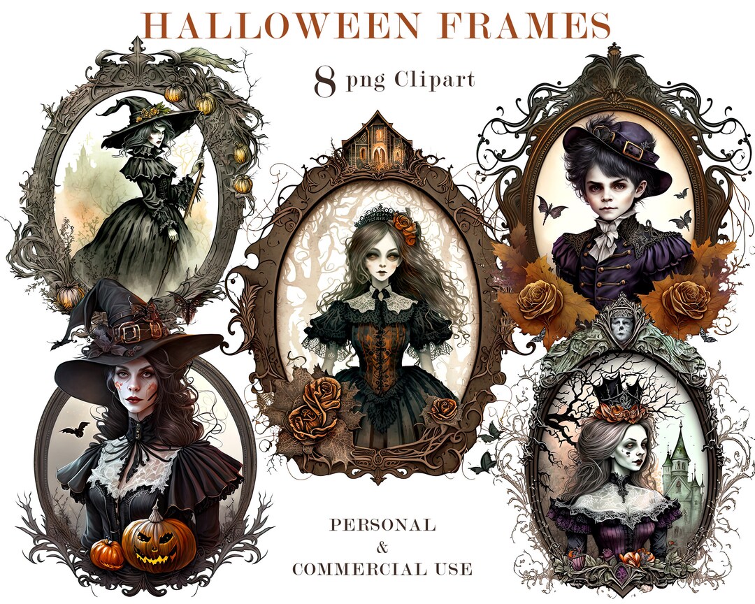 Halloween Frames Watercolor Png Clip Art, Instant Download, Gothic ...