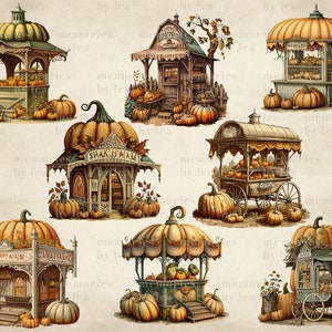 Pumpkin Stand Clipart Set, Autumn Graphic for Scrapbook, Junk Journal ...