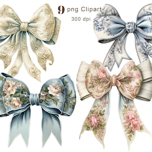 Elegant Bow Clipart, Vintage Wedding Bow PNG Clipart, Floral Shabby ...