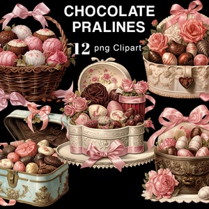 Vintage Chocolate Pralines Clipart, Chocolate Box Desserts PNG Clipart ...