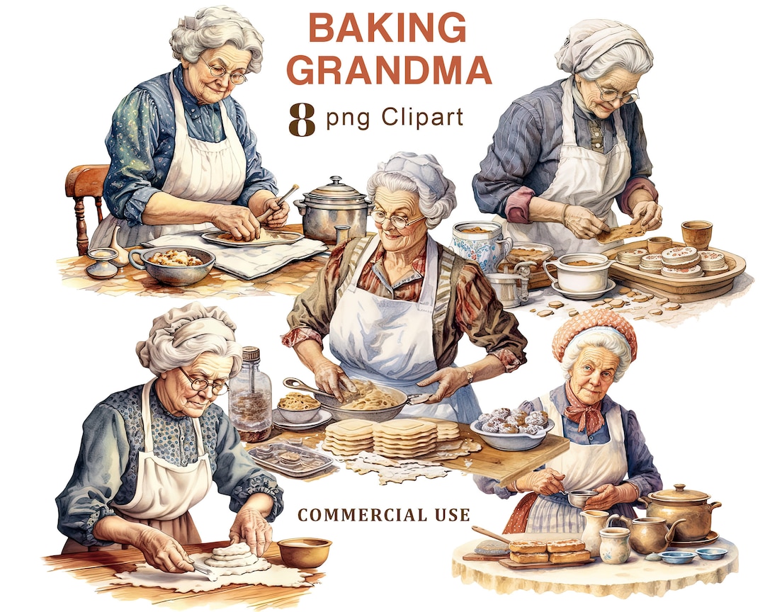 Grandmother Baking Clipart, Vintage Grandma, Granny PNG Illustration ...