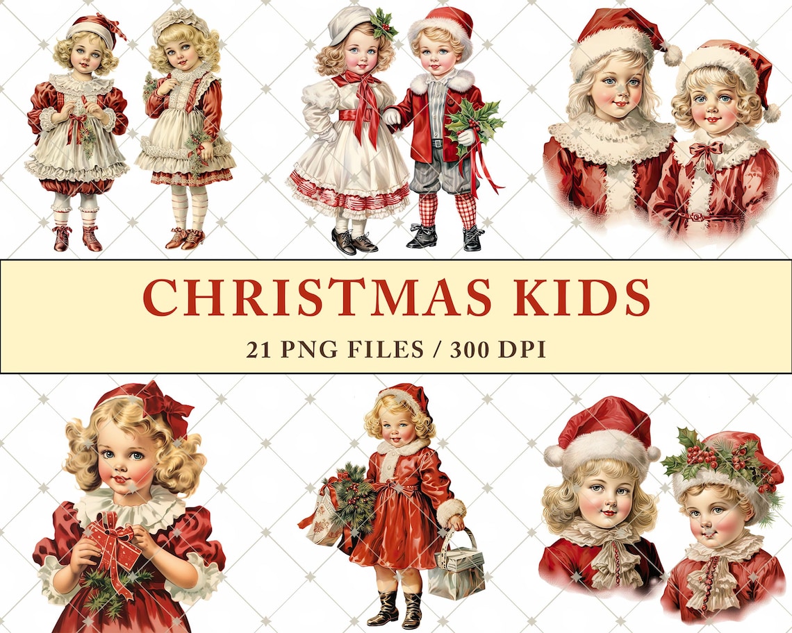 Christmas Kids Clipart: Holiday Children Printable PNG Illustration for ...
