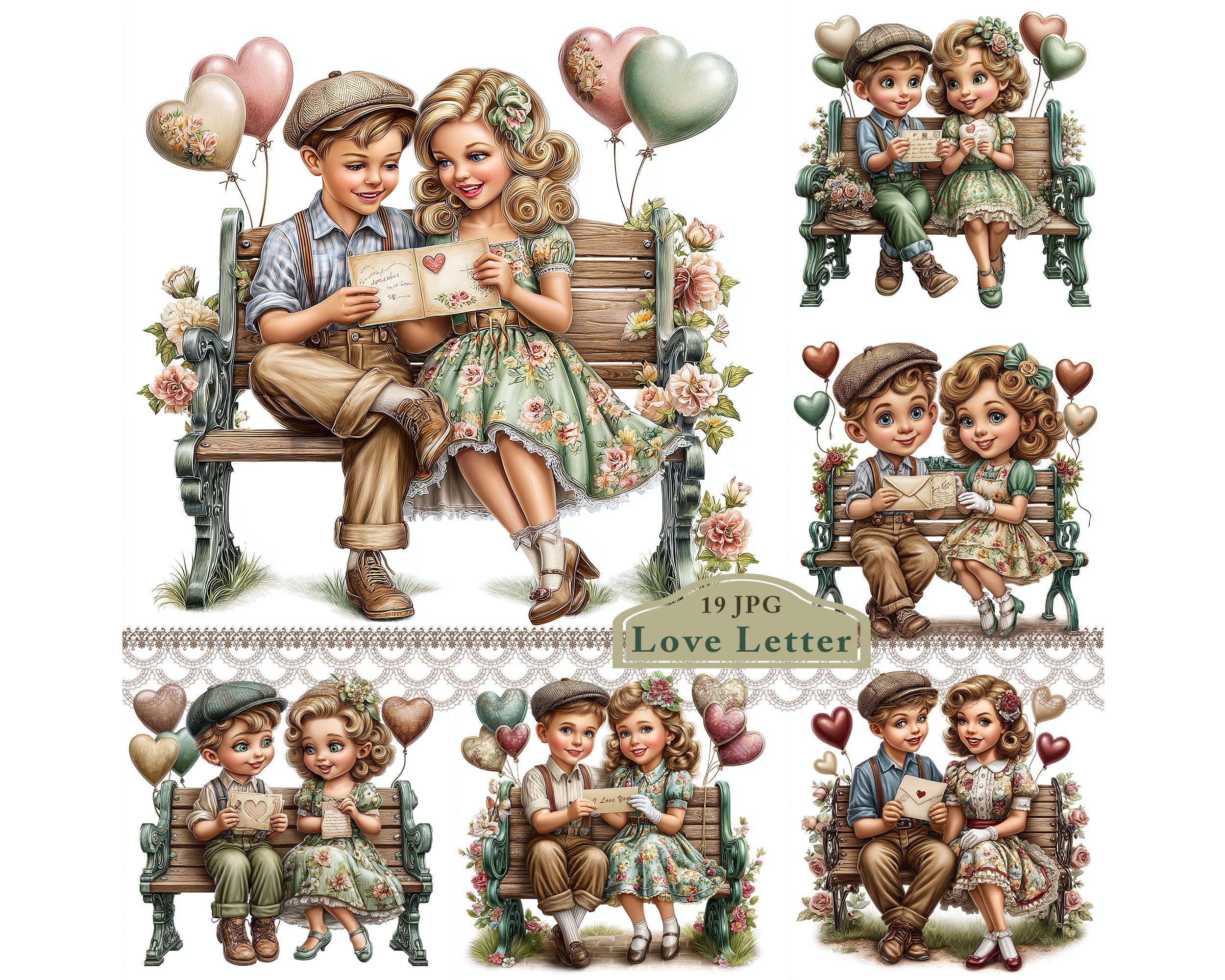 Love Letter Couple Clipart, Romantic Valentine's Day JPG Junk Journal ...