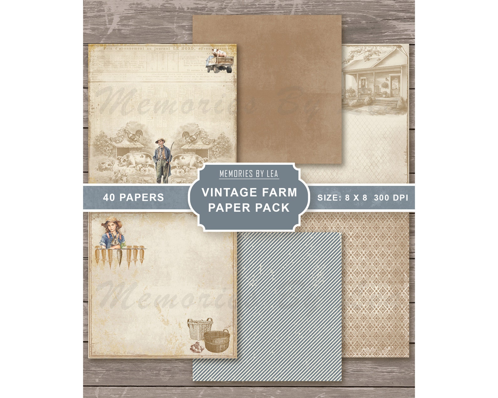 Vintage Farm Printable Digital Paper Pack, Farmhouse Digital ...