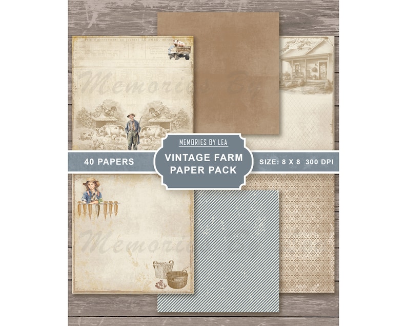 Vintage Farm Printable Digital Paper Pack, Farmhouse Digital ...