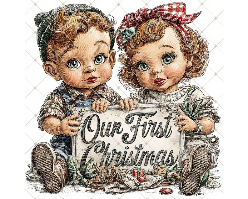 Children With Our First Christmas Sign Clipart: Holiday Kids Printable ...