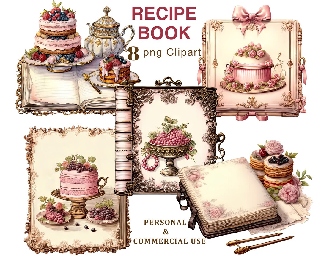 Vintage Recipe Book Clipart, Baking, Cooking, Cookbook PNG Clipart ...