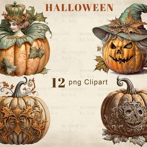 Pumpkin Clipart Set, Autumn Graphic for Scrapbook, Junk Journal, Fall ...