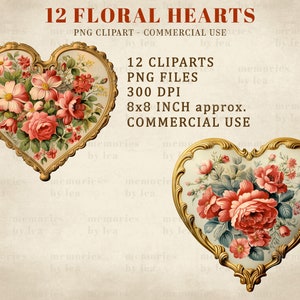 Vintage Floral Heart Clipart, Valentine's Day PNG, Love, Heart, Wedding ...