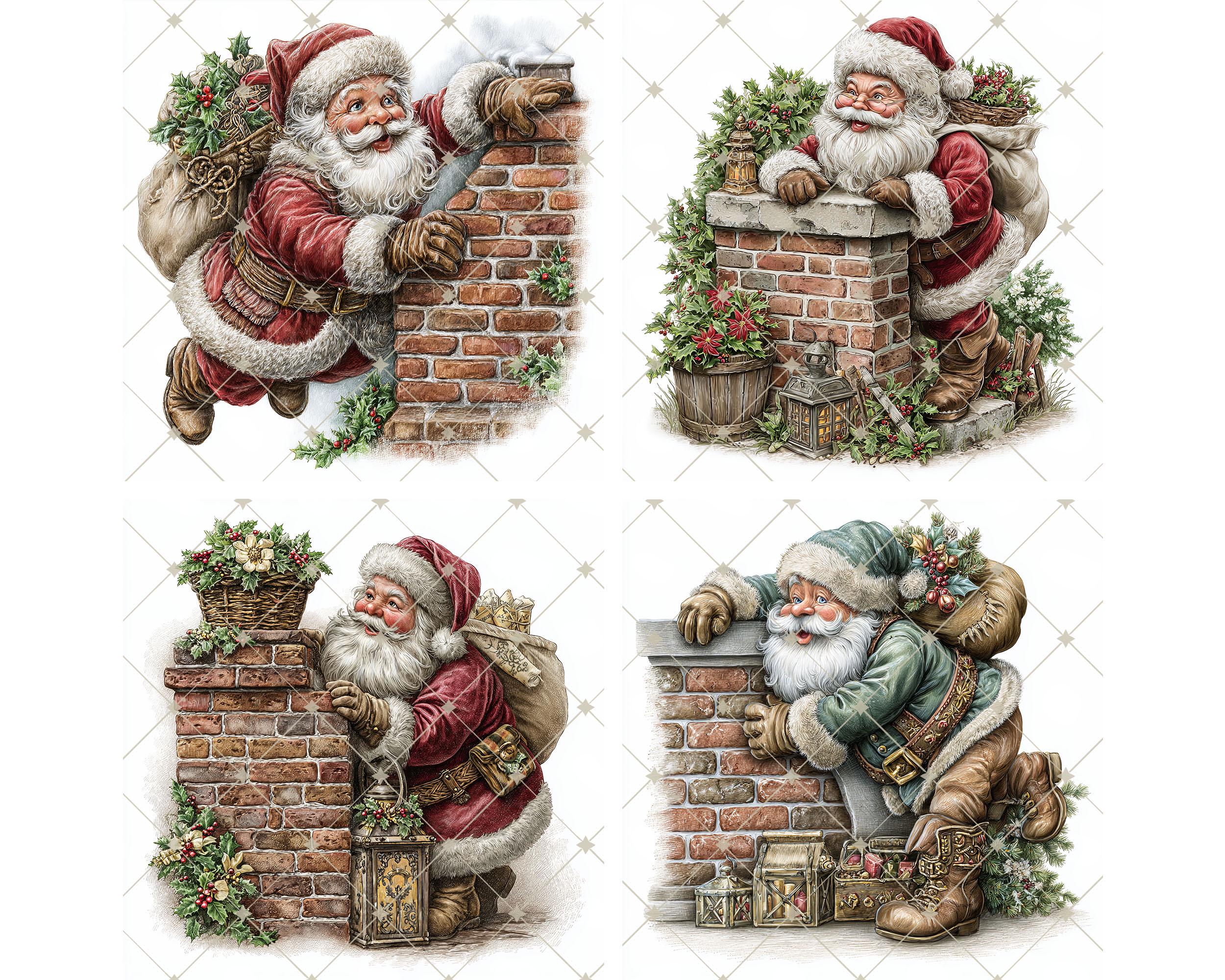 Chimney Santa Clipart: Winter Holidays Jpg Printable Ephemera ...