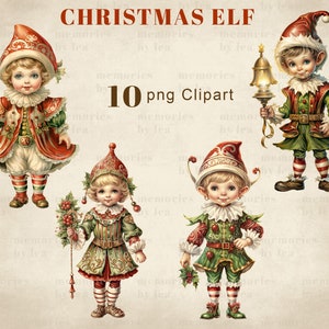 Vintage Christmas Elf Clipart, Elf PNG Clip Art, Winter Elves Graphics ...