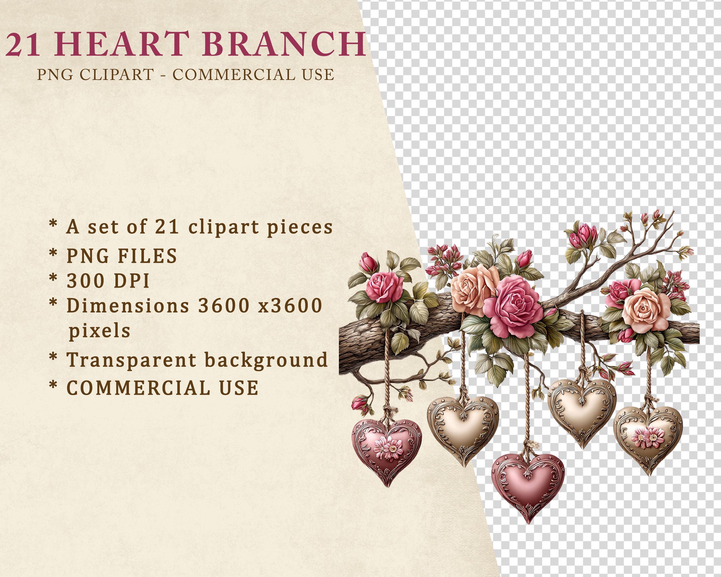 Valentine's Day Clipart - Digital Heart Branch JPG Illustration - Etsy