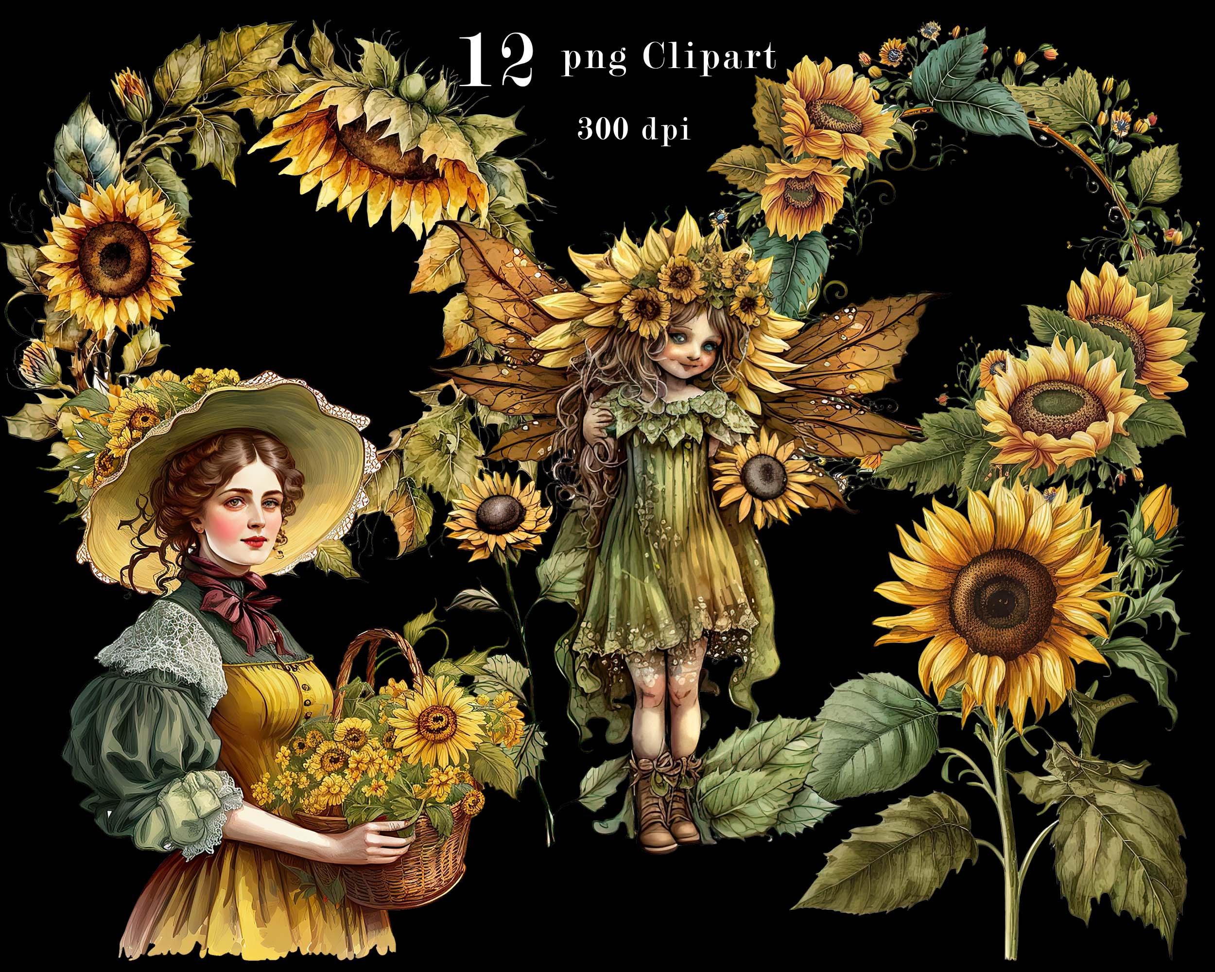 Sunflower Watercolor Clipart, Sunflower Illustrations, Sunflower Wreath ...